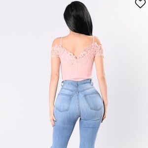 Fashion Nova | Tops | Blush Pink Lace Pattern Bodysuit | Poshmark
